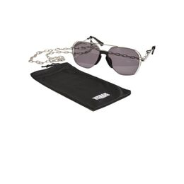 Sonnenbrille Urban Classics "Urban Classics Unisex Sunglasses Karphatos with Chain", Damen, silber, Sonnenbrillen Sonnenbrille