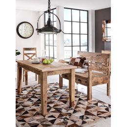 Esstisch Sit "Tisch RUSTIC &ndash; Massiver Vintage‑Holztisch 140 cm aus FSC Mangoholz", beige (natur), Tische, Esstisch, Massiver Esstisch aus recyceltem Mangoholz im Vintage‑Shabby‑Chic