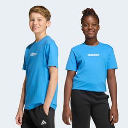 T-Shirt adidas Sportswear "J LIN TEE 160", Jungen, Gr. 140, ray blau, wei&szlig;, Obermaterial: 100% Baumwolle, Rundhals, Shirts T-Shirt, sportlicher Stil, Rundhalsausschnitt, l&auml;ssige Passform