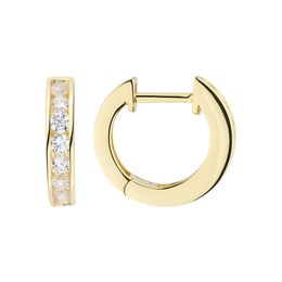 Paar Creolen Jobo "Ohrringe 13 mm mit 16 Zirkonia", vergoldet, wei&szlig;, Ohrringe, Damen, Silber 925 (Sterlingsilber), 925 Silber rhodiniert oder vergoldet