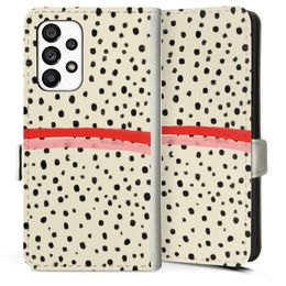DeinDesign Galaxy A53 5G Handy Klapph&uuml;lle Handyh&uuml;lle aus Kunst Leder wei&szlig; Flip Case Stripes Kunst Points Sideflip mit Lasche