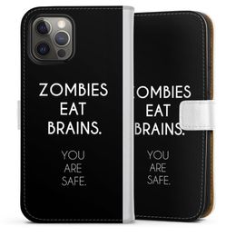 DeinDesign iPhone 12 Pro Max Handy Klapph&uuml;lle Handyh&uuml;lle aus Kunst Leder wei&szlig; Flip Case Statement Funny Zombie Sideflip mit Lasche