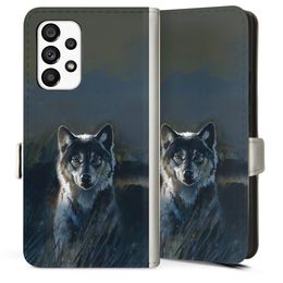 DeinDesign Galaxy A53 5G Handy Klapph&uuml;lle Handyh&uuml;lle aus Kunst Leder wei&szlig; Flip Case Nature Painting Wolf Sideflip mit Lasche