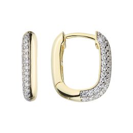 Paar Creolen Jobo "Ohrringe 16 mm eckig mit 54 Zirkonia", vergoldet, wei&szlig;, Ohrringe, Damen, Silber 925 (Sterlingsilber), 925 Silber rhodiniert oder vergoldet