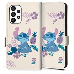 DeinDesign Galaxy A53 5G Handy Klapph&uuml;lle Handyh&uuml;lle aus Kunst Leder wei&szlig; Flip Case Flowers Official Licensed Product Lilo & Stitch Sideflip mit Lasche