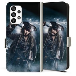DeinDesign Galaxy A53 5G Handy Klapph&uuml;lle Handyh&uuml;lle aus Kunst Leder wei&szlig; Flip Case Captain Jack Sparrow Fluch Der Karibik Official Licensed Product Sideflip mit