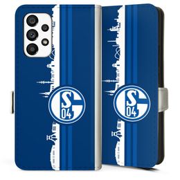 DeinDesign Galaxy A53 5G Handy Klapph&uuml;lle Handyh&uuml;lle aus Kunst Leder wei&szlig; Flip Case Official Licensed Product Fc Schalke 04 Skyline Sideflip mit Lasche