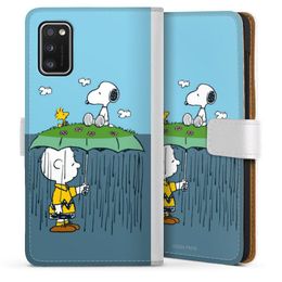 DeinDesign Galaxy A41 Handy Klapph&uuml;lle Handyh&uuml;lle aus Kunst Leder wei&szlig; Flip Case Peanuts Children Snoopy Sideflip mit Lasche