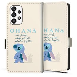 DeinDesign Galaxy A53 5G Handy Klapph&uuml;lle Handyh&uuml;lle aus Kunst Leder wei&szlig; Flip Case Disney Official Licensed Product Lilo & Stitch Sideflip mit Lasche