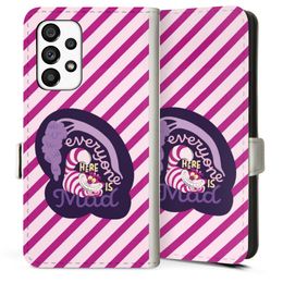 DeinDesign Galaxy A53 5G Handy Klapph&uuml;lle Handyh&uuml;lle aus Kunst Leder wei&szlig; Flip Case Disney Alice In Wonderland Grinning Cat Sideflip mit Lasche