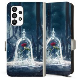 DeinDesign Galaxy A53 5G Handy Klapph&uuml;lle Handyh&uuml;lle aus Kunst Leder wei&szlig; Flip Case The Beauty And The Beast Disney Princess Rose Sideflip mit Lasche