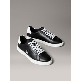 Sneaker Calvin Klein "LOW PRO CUPS LTH MG", Damen, Gr. 40, schwarz, Leder, unifarben mit Farbeinsatz, Schuhe Sneaker, Schn&uuml;rschuh, Halbschuh, Freizeitschuh mit seitlichem CK-Logo
