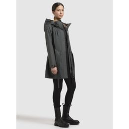 Kurzmantel Khujo "MOSTI", Damen, Gr. S, blau (blaugrau), Web, 100% Polyester, unifarben, slim fit ca. Mitte Oberschenkel, eingesetzt abgesteppte Kante mit Druckkn&ouml;pfen, M&auml;ntel Kurzmantel