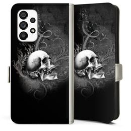 DeinDesign Galaxy A53 5G Handy Klapph&uuml;lle Handyh&uuml;lle aus Kunst Leder wei&szlig; Flip Case Gothic Skulls Skull Sideflip mit Lasche