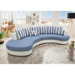 Ecksofa Home Affaire "Lazio modern und bequem, schmale Armlehnen, tolle Detailverarbeitung", blau (wei&szlig;, blau, blau, wei&szlig;, gestreift), B:287cm H:76cm T:160cm, 100% PU (Kunstleder)/60% Polyester, 40% Baumwolle, Sofas, Ecksofa, ergonomische Form