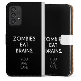DeinDesign Galaxy A33 5G Handy Klapph&uuml;lle Handyh&uuml;lle aus Kunst Leder wei&szlig; Flip Case Funny Zombie Statement Sideflip mit Lasche