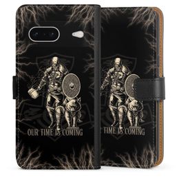 DeinDesign Google Pixel 7 Handy Klapph&uuml;lle Handyh&uuml;lle aus Kunst Leder schwarz Flip Case Tv Show Designs Wikinger Vikings Sideflip mit langer Lasche