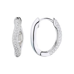 Paar Creolen Jobo "Ohrringe 17 mm mit 74 Zirkonia", silber 925, wei&szlig;, Ohrringe, Damen, Silber 925 (Sterlingsilber), 925 Silber rhodiniert oder vergoldet