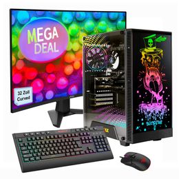 GAMEMAX PC-Komplettsystem "MegaDeal Multimedia-PC-Set", Energieeffizienz: E (A-G), schwarz, Microsoft Windows 11 Home (64 Bit), 16 GB RAM 1.000 GB SSD, Computer_Komplettsysteme, Windows 11 + MSI MAG 32C6 Curved Monitor, 80cm (32")
