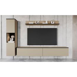 Wohnwand OTTO HOME "PARIS, Vitrine T&uuml;ranschlag links/rechts wechselbar", congo, B:220cm H:130cm T:33cm, Kastenm&ouml;bel-Sets, Wohnwand, grifflose Design, stehend und h&auml;ngend montierbar