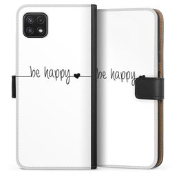 DeinDesign Galaxy A22 5G Handy Klapph&uuml;lle Handyh&uuml;lle aus Kunst Leder schwarz Flip Case Sayings Statement Happiness Sideflip mit langer Lasche