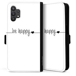 DeinDesign Galaxy A32 5G Handy Klapph&uuml;lle Handyh&uuml;lle aus Kunst Leder schwarz Flip Case Sayings Statement Happiness Sideflip mit langer Lasche