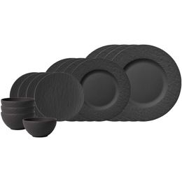Villeroy & Boch Geschirr-Set VILLEROY & BOCH "Starter-Set Manufacture Rock schwarz", schwarz, 16, Porzellan, Geschirr-Sets, Geschirr-Set, Sp&uuml;lmaschinengeeignet, Mikrowellenfest