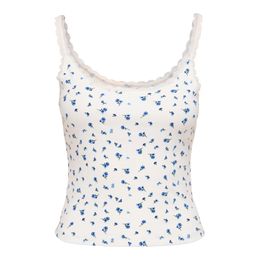 Tr&auml;gertop Only "ONLFENJA LACE TANK TOP BOX JRS", Damen, Gr. L, cloud dancer aop:ditsy floral cornflower blau, Jersey, Obermaterial: 95% Baumwolle, 5% Elasthan, bedruckt, gebl&uuml;mt, regular fit normal, Rundhals, Tops Tr&auml;gertop, Baumwollmischung, Stretch, regular fit