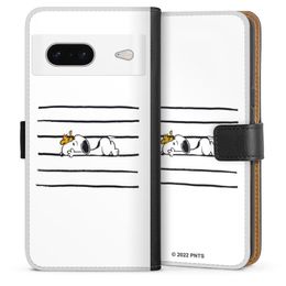 DeinDesign Google Pixel 7 Handy Klapph&uuml;lle Handyh&uuml;lle aus Kunst Leder schwarz Flip Case Snoopy Dog Peanuts Sideflip mit langer Lasche
