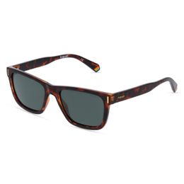 Polaroid PLD 6186/S | Unisex-Sonnenbrille | Fassung: Vollrand, Quadratisch, Kunststoff, Havanna Dunkel | Glasfarbe: Gr&uuml;n