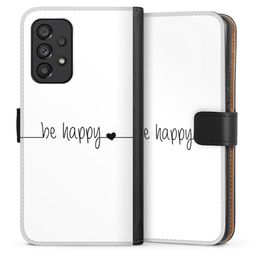 DeinDesign Galaxy A53 5G Handy Klapph&uuml;lle Handyh&uuml;lle aus Kunst Leder schwarz Flip Case Sayings Statement Happiness Sideflip mit langer Lasche