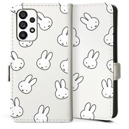 DeinDesign Galaxy A53 5G Handy Klapph&uuml;lle Handyh&uuml;lle aus Kunst Leder wei&szlig; Flip Case Muster Transparent Miffy Sideflip mit Lasche