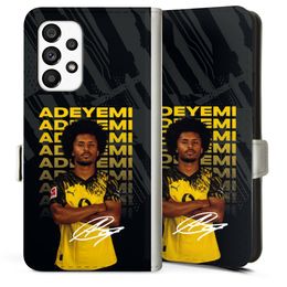 DeinDesign Galaxy A53 5G Handy Klapph&uuml;lle Handyh&uuml;lle aus Kunst Leder wei&szlig; Flip Case Karim Adeyemi Borussia Dortmund Bvb Sideflip mit Lasche