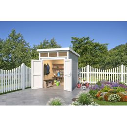 Gartenhaus Lasita Maja "Kibo 1", grau (lichtgrau), ohne Fu&szlig;boden, ohne Dacheindeckung, Massivholz, Gartenh&auml;user, Gartenhaus, Blockbohlenhaus 28mm