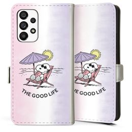 DeinDesign Galaxy A53 5G Handy Klapph&uuml;lle Handyh&uuml;lle aus Kunst Leder wei&szlig; Flip Case Snoopy Official Licensed Product Peanuts Sideflip mit Lasche