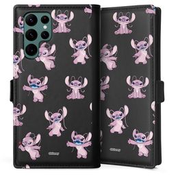 DeinDesign Galaxy S22 Ultra Handy Klapph&uuml;lle Handyh&uuml;lle aus Kunst Leder schwarz Flip Case Lilo & Stitch Angel Disney Sideflip mit langer Lasche