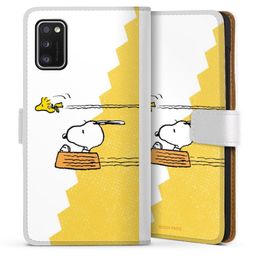 DeinDesign Galaxy A41 Handy Klapph&uuml;lle Handyh&uuml;lle aus Kunst Leder wei&szlig; Flip Case Snoopy Peanuts Children Sideflip mit Lasche