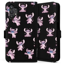 DeinDesign Galaxy A32 5G Handy Klapph&uuml;lle Handyh&uuml;lle aus Kunst Leder schwarz Flip Case Lilo & Stitch Angel Disney Sideflip mit langer Lasche