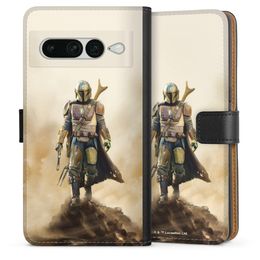 DeinDesign Google Pixel 7 Pro Handy Klapph&uuml;lle Handyh&uuml;lle aus Kunst Leder schwarz Flip Case Official Licensed Product The Mandalorian Star Wars Sideflip mit 