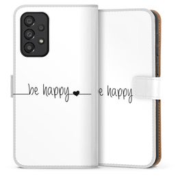DeinDesign Galaxy A33 5G Handy Klapph&uuml;lle Handyh&uuml;lle aus Kunst Leder wei&szlig; Flip Case Sayings Statement Happiness Sideflip mit Lasche