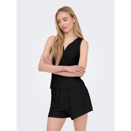 Spitzentop Only "ONLSMILLA S/L V-NECK TOP JRS", Damen, Gr. L, schwarz, Jersey, Obermaterial: 95% Polyester, 5% Elasthan, unifarben, regular fit normal, V-Ausschnitt, Tops Spitzentop, Materialmix, regular fit, V-Ausschnitt