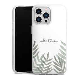 DeinDesign iPhone 13 Pro Handy Silikon H&uuml;lle Case wei&szlig; Handyh&uuml;lle Water Colour Jungle Palm Tree Silikon Case