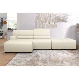Ecksofa Egoitaliano "Babouche, Designsofa mit au&szlig;ergew&ouml;hnlichem Sitzkomfort zum Wohlf&uuml;hlen", beige (cremewei&szlig;), B:384cm H:80cm T:98cm, Leder &raquo;BULL&laquo; (echtes Rindsleder). Geschliffenes, pigmentiertes und behandeltes Rindsleder mit einer Dicke von 1, 3-1, 5 mm. Dieses Leder zeigt eine ziemlich weiche Hand mit einem halb undurchsichtigen Aussehen. Es handelt sich um ein gesch&uuml;tztes Leder. Eine leichte