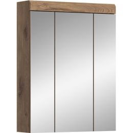 Spiegelschrank Welltime "SIENA, Breite 60cm, 3 Spiegelt&uuml;ren, 9 F&auml;cher, 6 Einlegeb&ouml;den", braun (nox oak nb, spiegelglas), B:60cm H:79cm T:18cm, FSC-zertifizierter Holzwerkstoff, Glas, Schr&auml;nke, Spiegelschrank, in verschiedenen Farben erh&auml;ltlich, Badm&ouml;bel, Spiegel, Badschrank, Bad