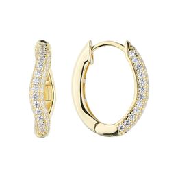 Paar Creolen Jobo "Ohrringe 17 mm mit 74 Zirkonia", vergoldet, wei&szlig;, Ohrringe, Damen, Silber 925 (Sterlingsilber), 925 Silber rhodiniert oder vergoldet