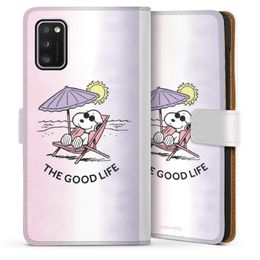DeinDesign Galaxy A41 Handy Klapph&uuml;lle Handyh&uuml;lle aus Kunst Leder wei&szlig; Flip Case Snoopy Official Licensed Product Peanuts Sideflip mit Lasche