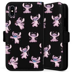 DeinDesign iPhone X Handy Klapph&uuml;lle Handyh&uuml;lle aus Kunst Leder schwarz Flip Case Lilo & Stitch Angel Disney Sideflip mit langer Lasche