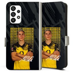 DeinDesign Galaxy A53 5G Handy Klapph&uuml;lle Handyh&uuml;lle aus Kunst Leder wei&szlig; Flip Case Nico Schlotterbeck Borussia Dortmund Bvb Sideflip mit Lasche