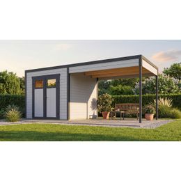 Gartenhaus Weka "Batu 2 mit Anbau 300 cm", hellgrau, ohne Fu&szlig;boden, ohne Dacheindeckung, Massivholz, Gartenh&auml;user, Gartenhaus