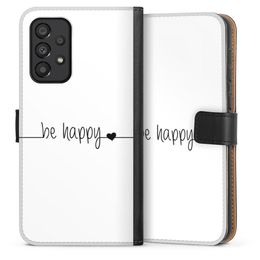 DeinDesign Galaxy A33 5G Handy Klapph&uuml;lle Handyh&uuml;lle aus Kunst Leder schwarz Flip Case Sayings Statement Happiness Sideflip mit langer Lasche